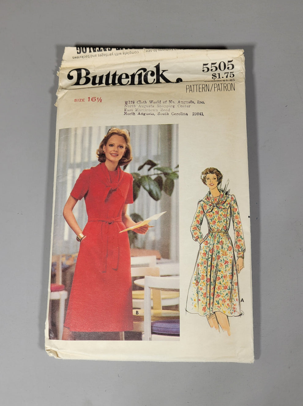 Butterick 5505 Pattern, ca 1979. Size 16 1/2, Bust 39, Waist 33, Hip 4 ...